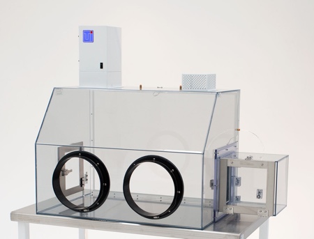 Heated filtration glovebox allows open loop to closed loop filtration